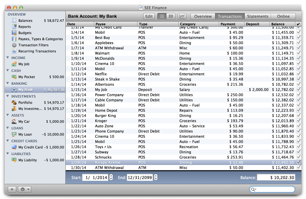 Transactions List View